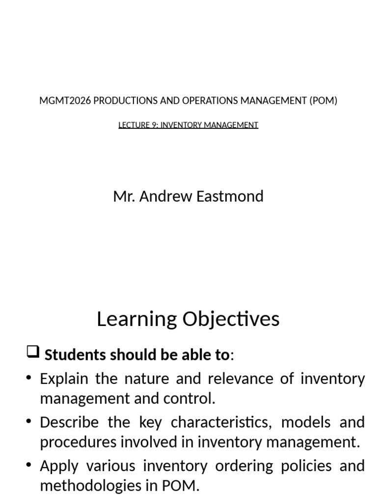 Inventory Management Essentials | PDF | Inventory | Demand