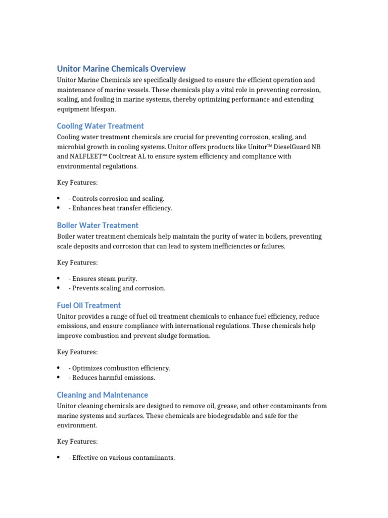 Unitor Marine Chemicals Overview | PDF