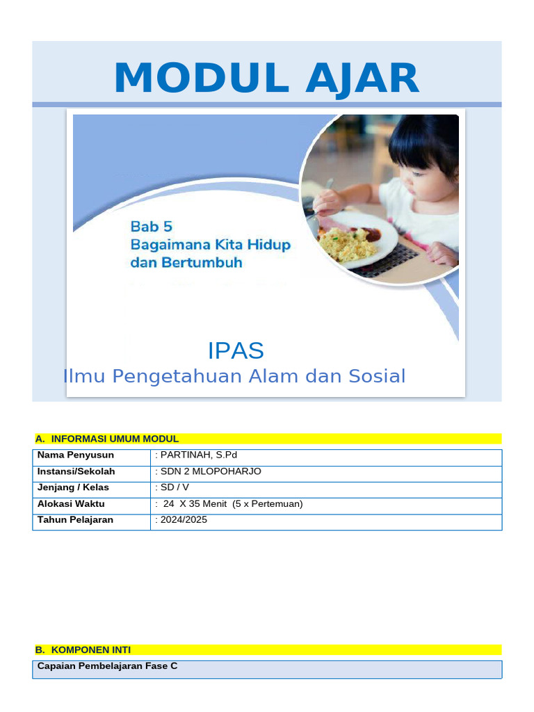 Modul Ajar IPA dan IPS Kelas V SD | PDF