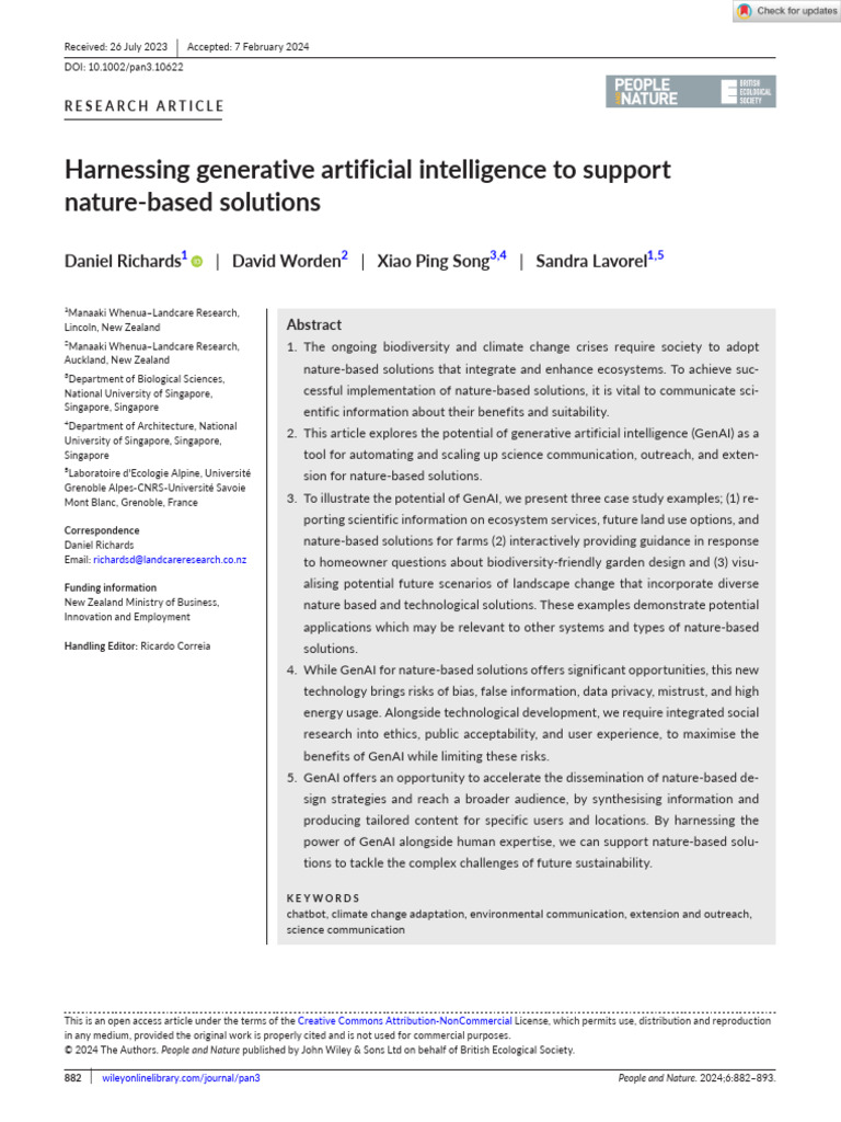 People and Nature - 2024 - Richards - Harnessing generative artificial intelligence to support ...