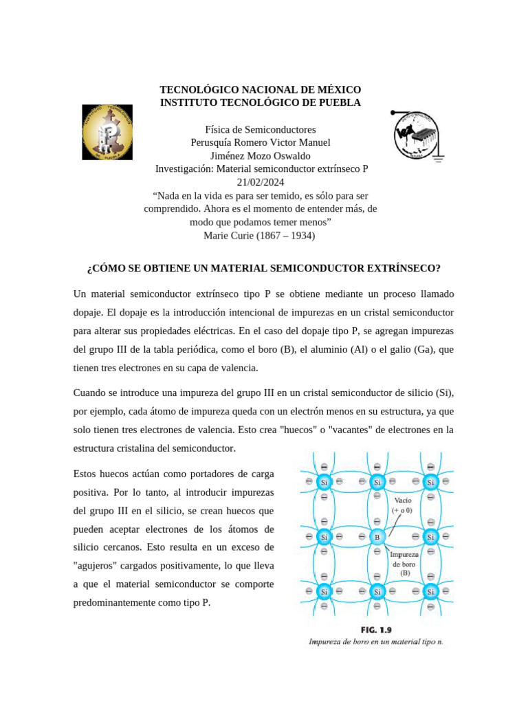 Investigación - Material Semiconductor Extrínseco P | PDF ...