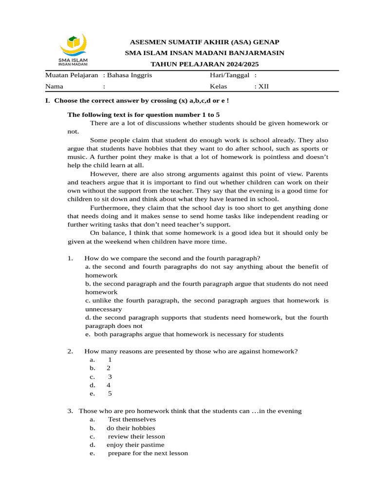 SOAL ASA BAHASA INGGRIS KELAS XII | PDF | Atmosphere | Mosque