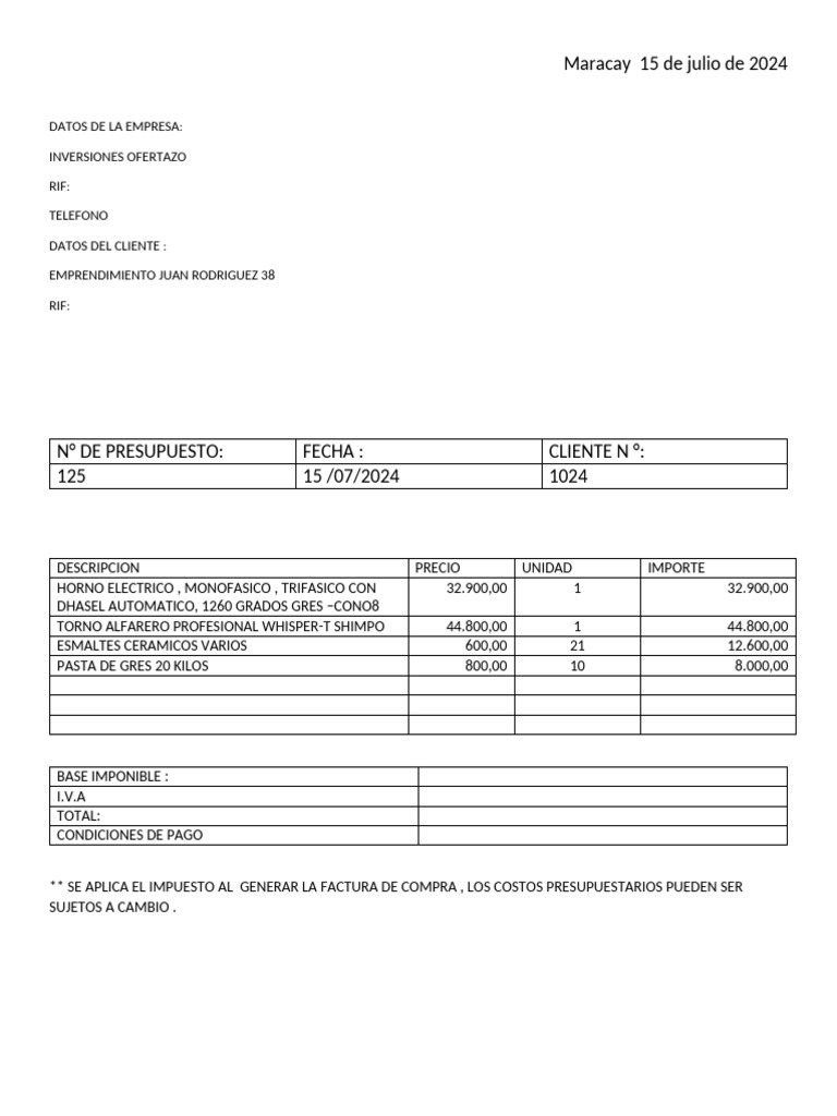 Presupuesto Rodo | PDF
