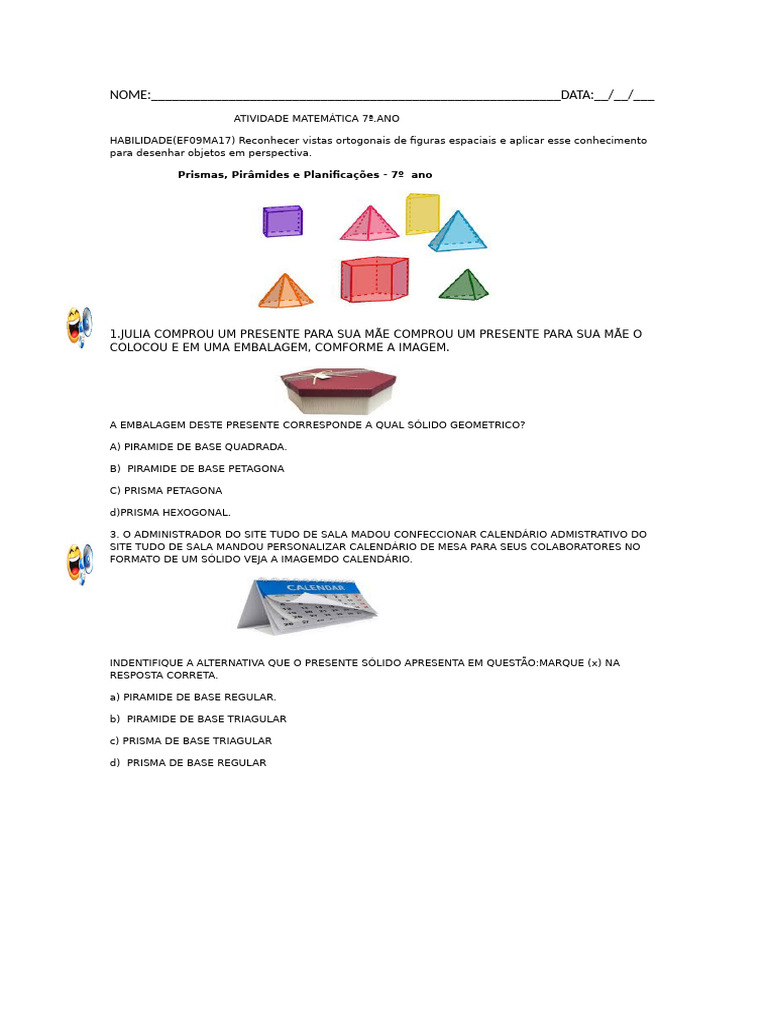 Atividades Matemáticas 7º Ano | PDF | Matemática