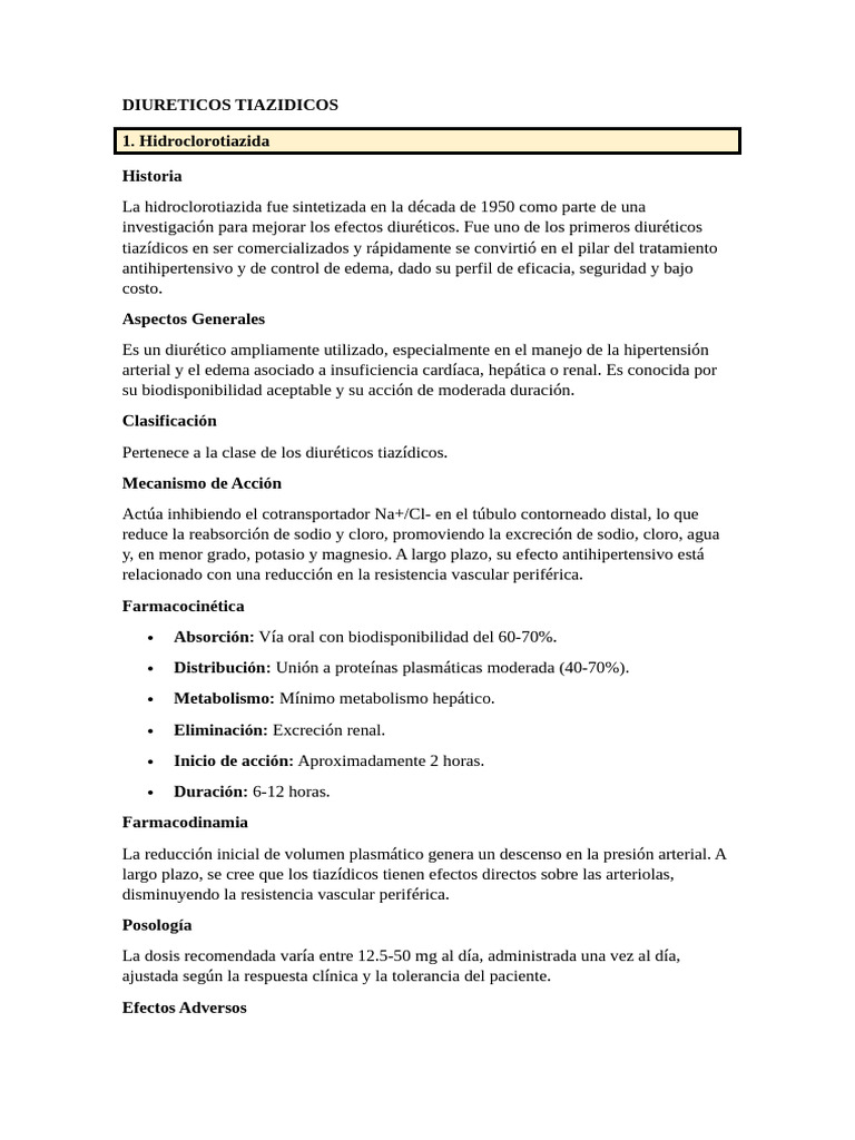 Diuréticos Tiazídicos: Usos y Efectos | PDF | Hipertensión ...