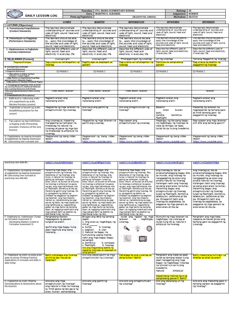 DLL-SCIENCE-Q3-WEEK-4 | PDF