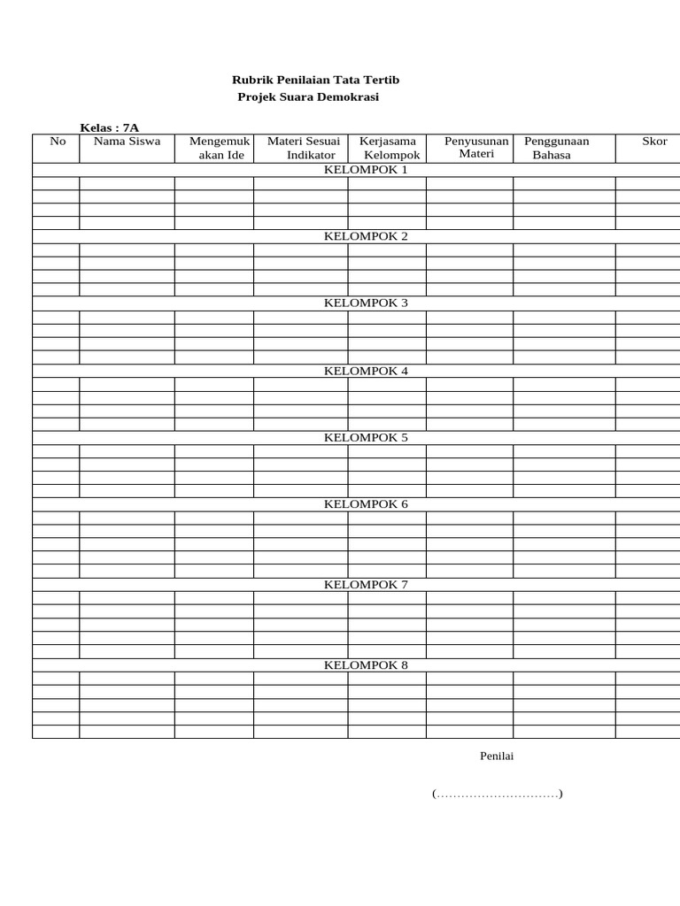 Rubrik Penilaian Tata Tertib | PDF