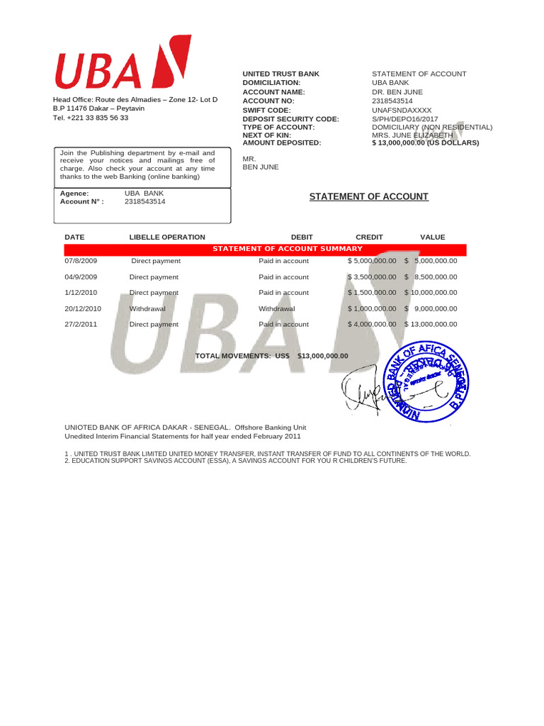 Uba - Statement of Account | PDF | Banks | Economies
