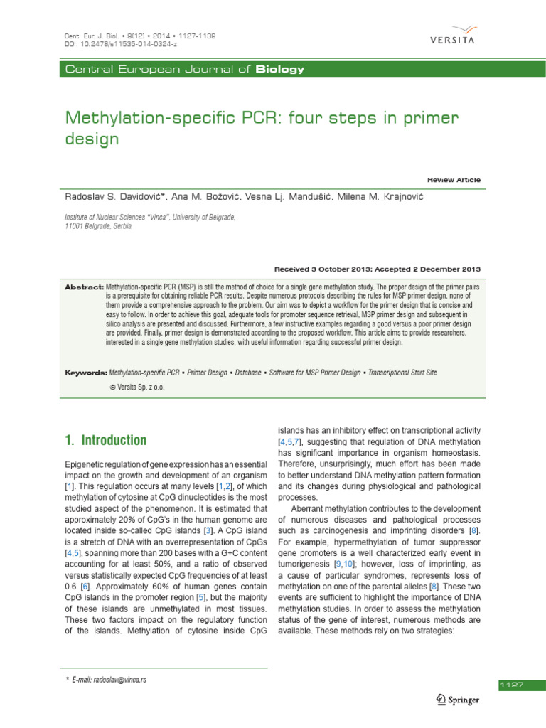 Methylation-Specific PCR Four Steps in Primer Design | PDF | Dna ...