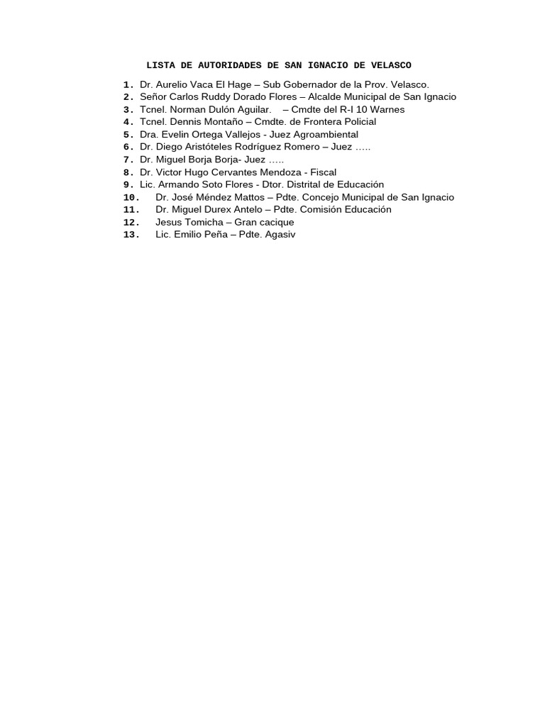 Lista de Autoridades Siv | PDF