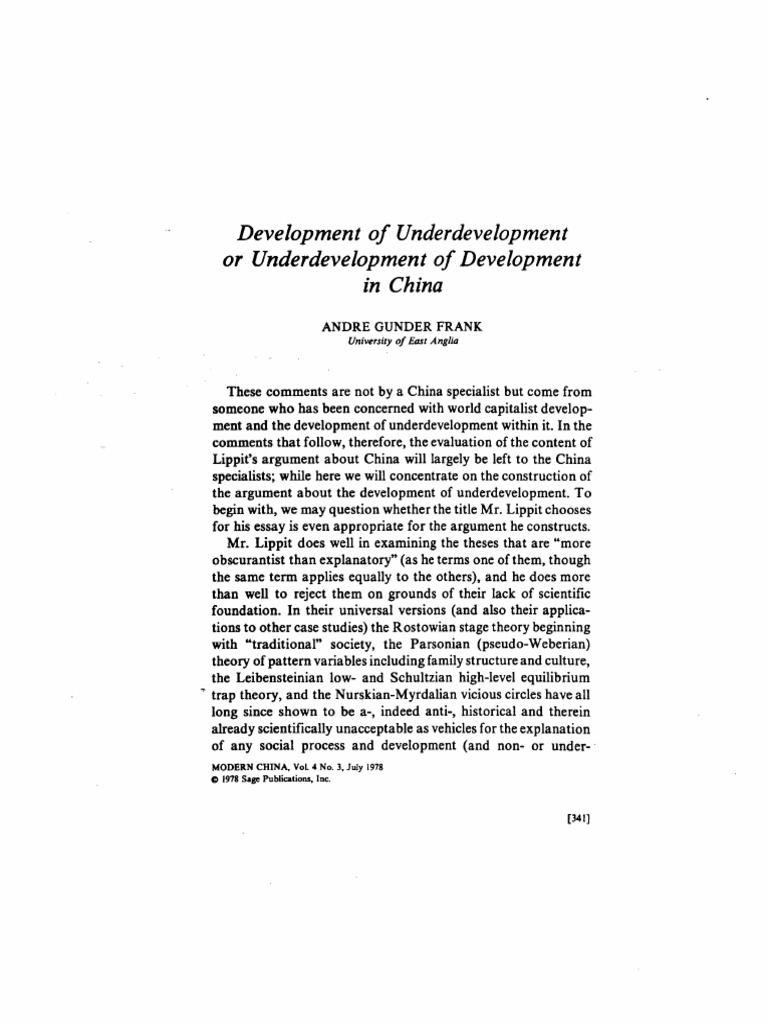 Development of Underdevelopment or Underdevelopment of Development in ...