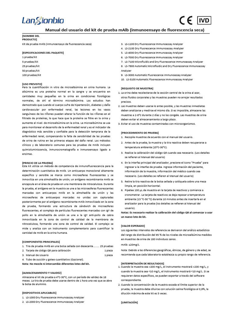 Kit de Prueba mAlb para Inmunofluorescencia | PDF | Orina ...