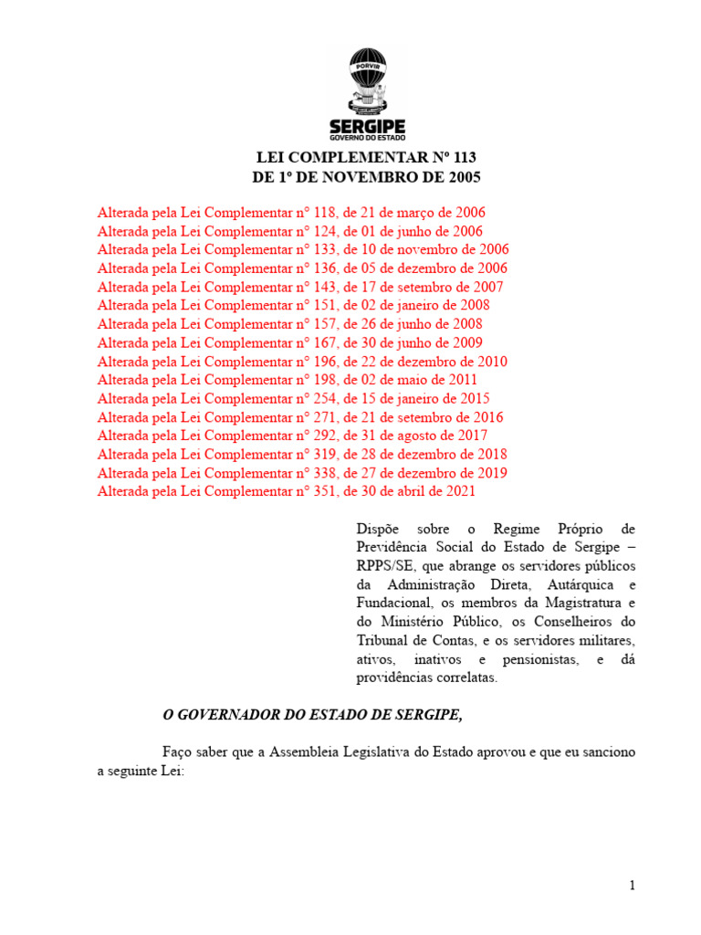 LC 113 2005 Consolidado LC 351 2021 ATUALIZADA | PDF | União estável | Pensão alimentícia