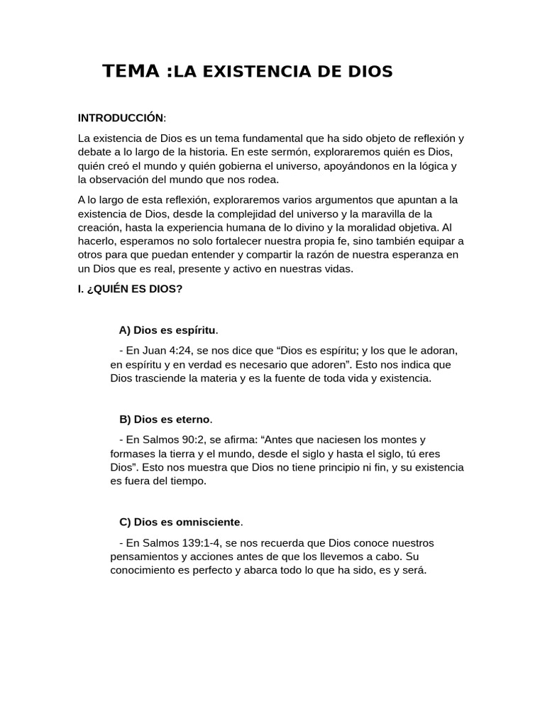 Bosquejo de La Existencia de Dios | PDF | Dios | Existencia