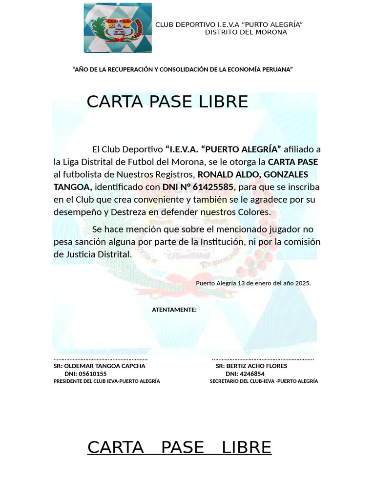 Carta Pase | PDF