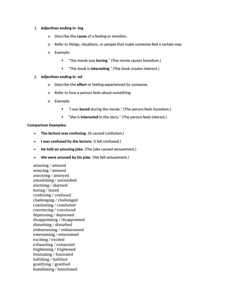 Adjectives Ending In. Ing and Ed | PDF