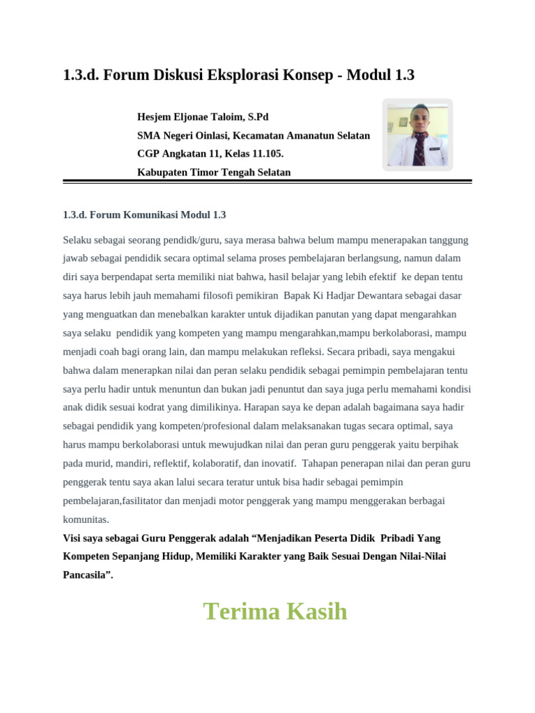 1.3.d. Forum Diskusi Eksplorasi Konsep - Modul 1.3 | PDF