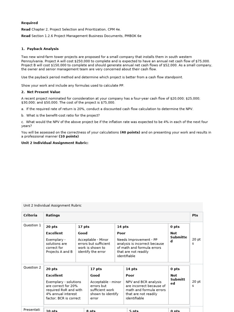unit 2 - individual assignment | PDF | Net Present Value | Financial Economics