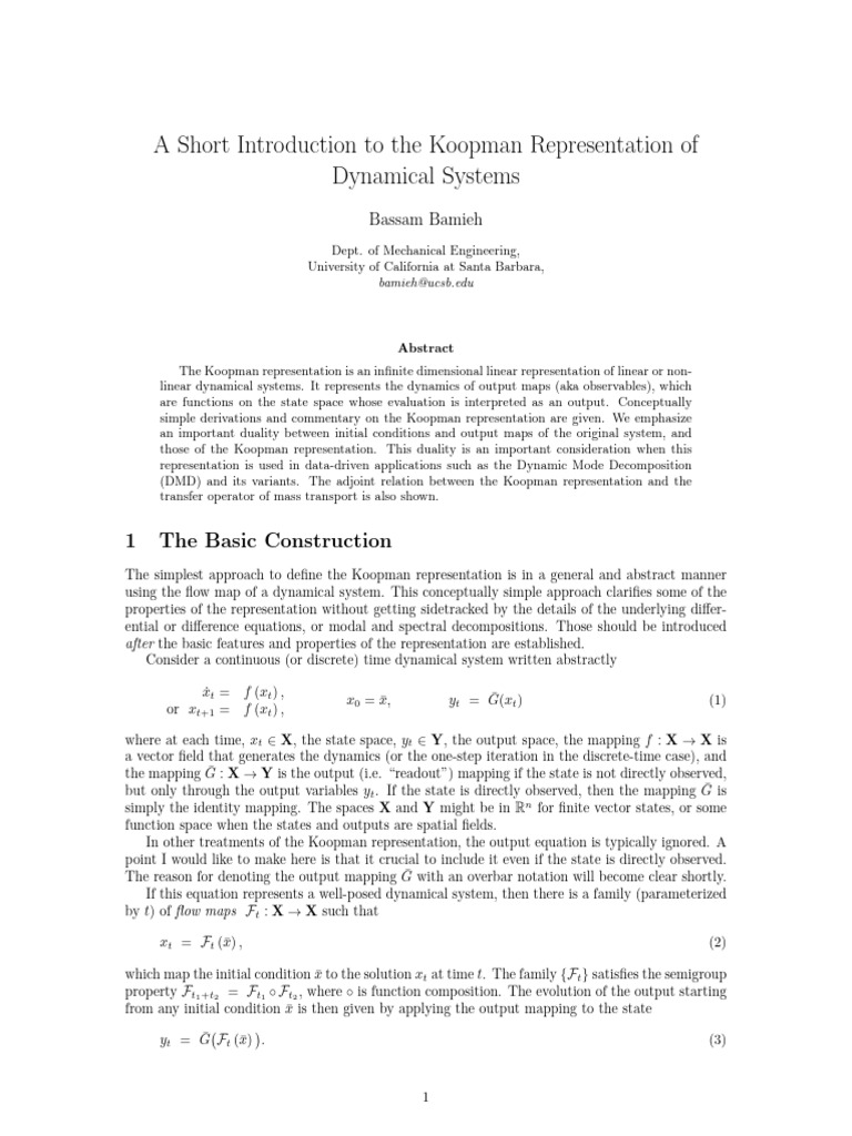 A Short Introduction To The Koopman Representation of Dynamical Systems | PDF | Eigenvalues And ...