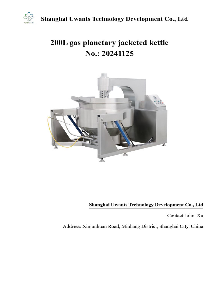 Uwants 200L Gas Planetary Kettle | PDF | Mechanical Engineering
