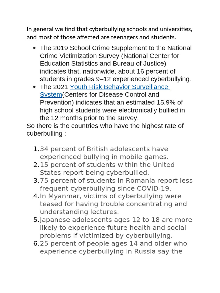 Global Cyberbullying Statistics for Teens | PDF