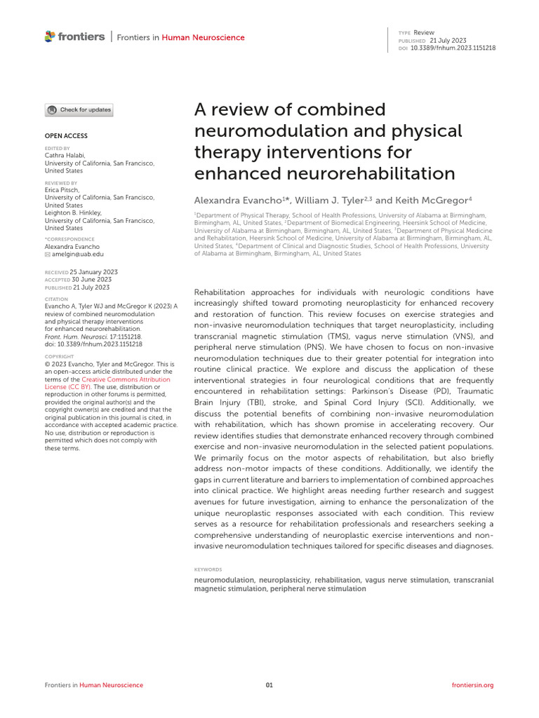 A Review of Combined Neuromodulation and Physical Therapy Interventions ...