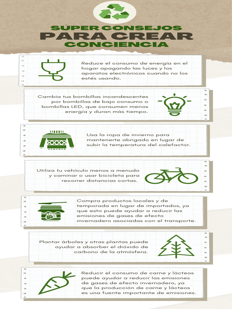 Infografía Consejos Ecologia Medio Ambiente Verde Beige | PDF