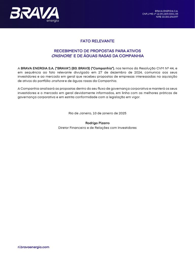 Propostas para Ativos Onshore da Brava | PDF