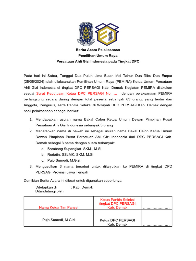 Konsep Berita Acara PEMIRA DPC | PDF