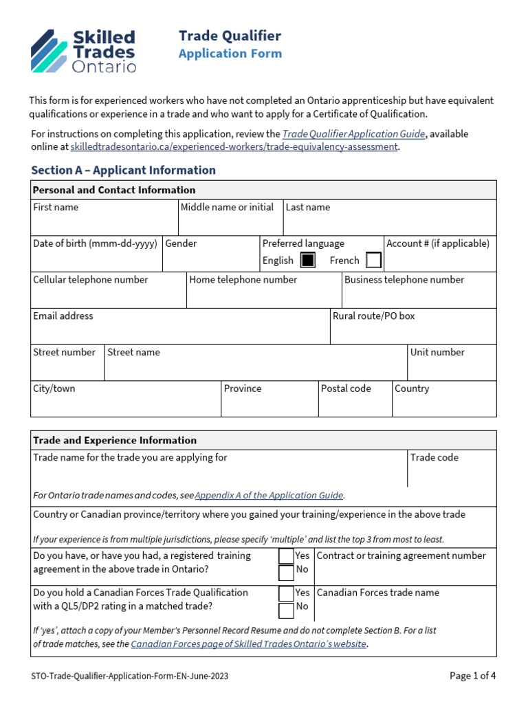 Trade Qualifier Application Form | PDF | Identity Document | Payments