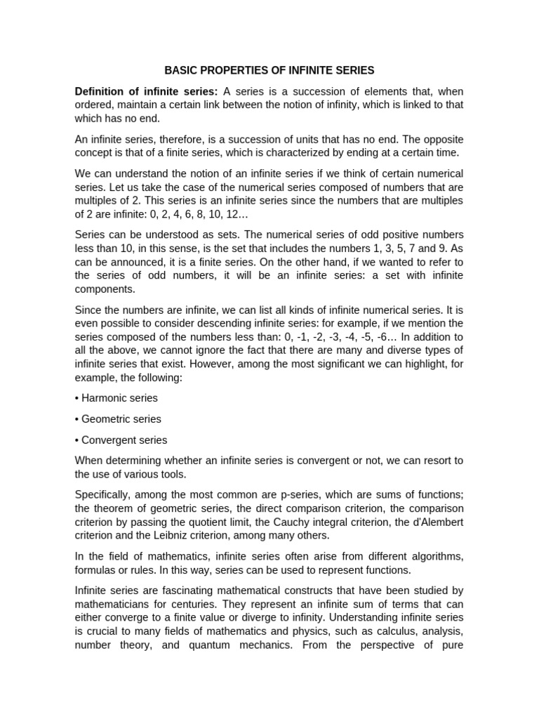 Basic Properties of Infinite Series | PDF | Series (Mathematics) | Infinity