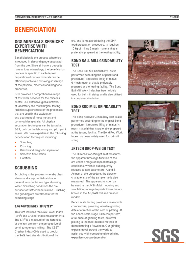 SGS MIN WA054 Beneficiation EN 11 | PDF | Mill (Grinding) | Materials