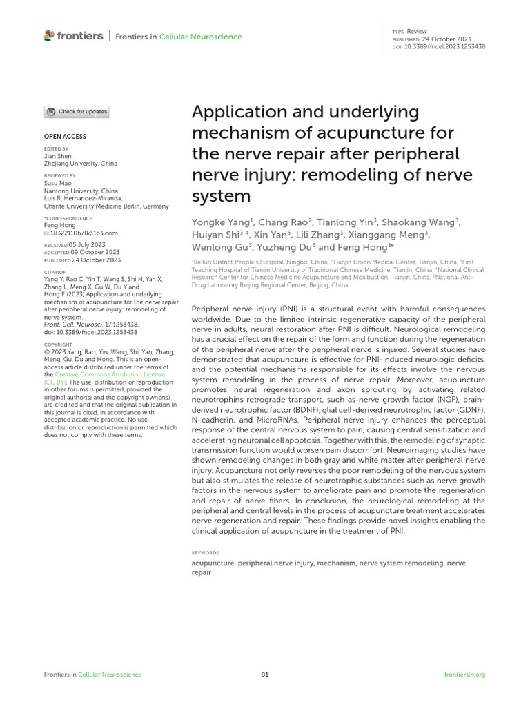 Application and Underlying Mechanism of Acupuncture For The Nerve ...