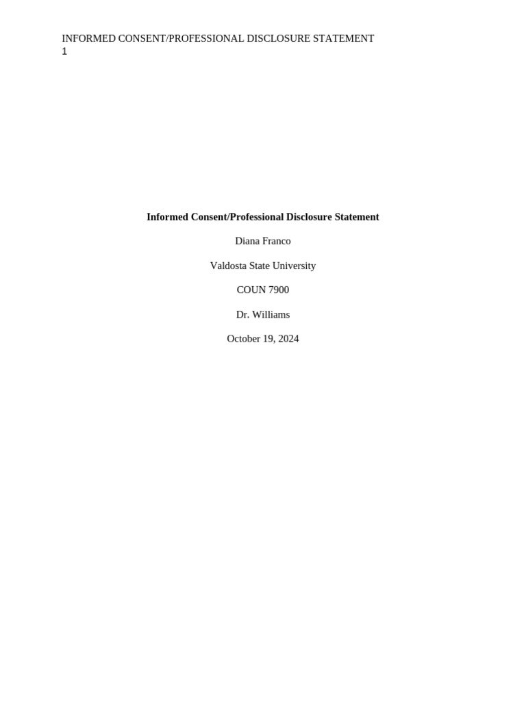 Informed Consent - Professional Disclosure Statement | PDF ...