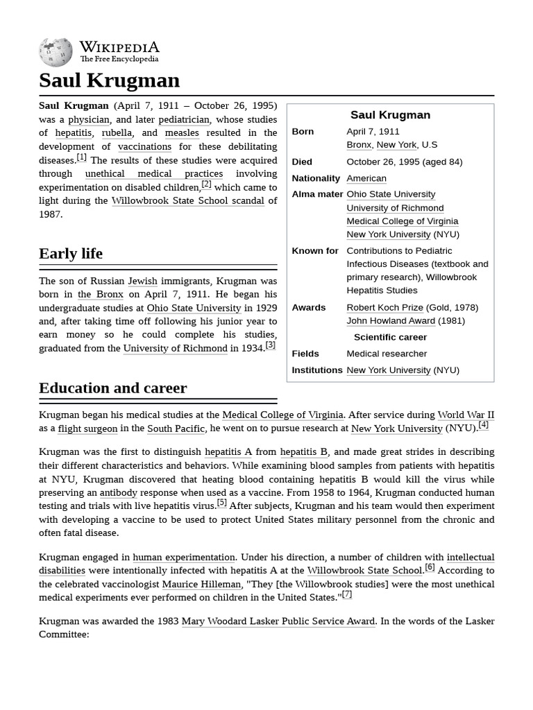 Saul_Krugman | PDF | Diseases And Disorders | Immunology