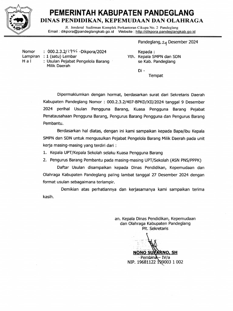 1735 - Usulan Pejabat Pengelola Barang Milik Daerah FIX | PDF