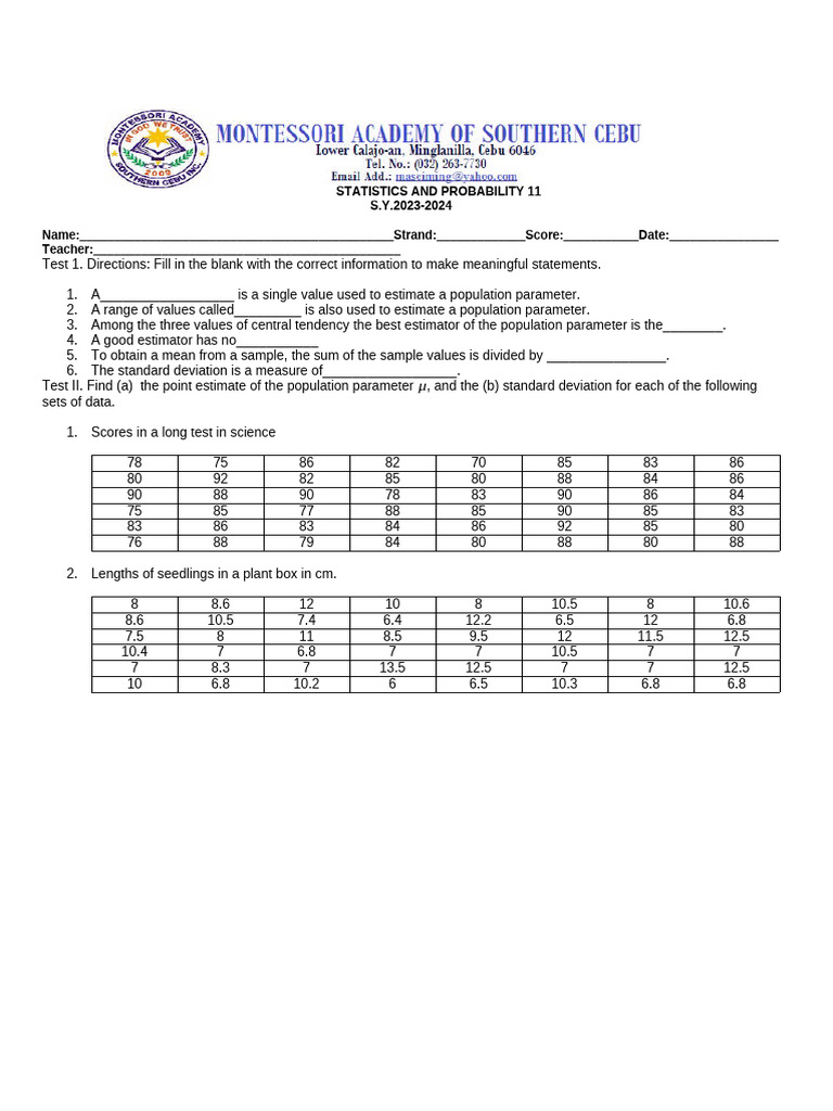 Statistics and Probability 11 | PDF | Standard Deviation | Statistics