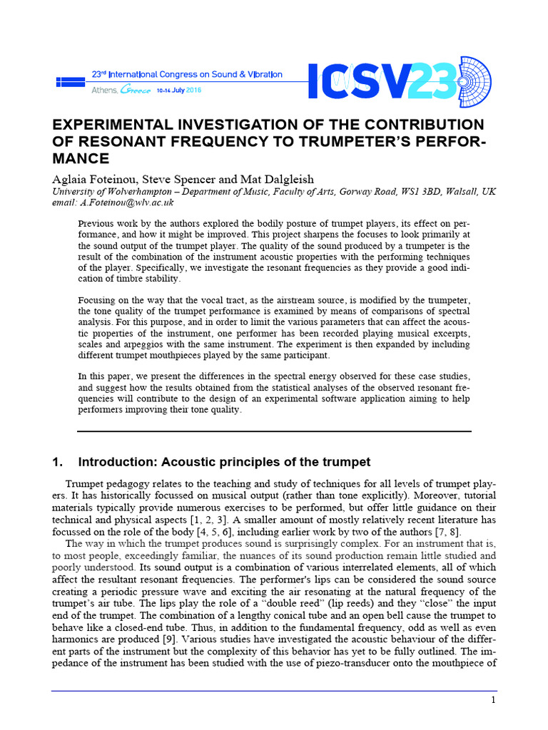 Experimental Investigation of The Contri | PDF | Trumpet | Singing
