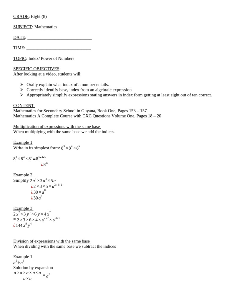 Understanding Index Powers in Mathematics | PDF | Multiplication ...