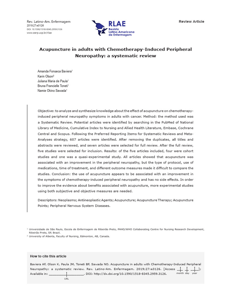 Acupuncture in Adults With Chemotherapy-Induced Peripheral Neuropathy - A Systematic Review ...