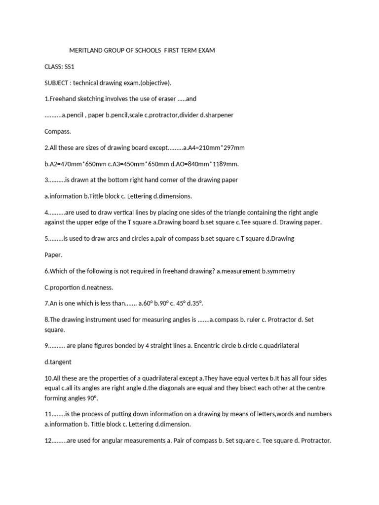 Ss2 td exam | PDF | Circle | Angle