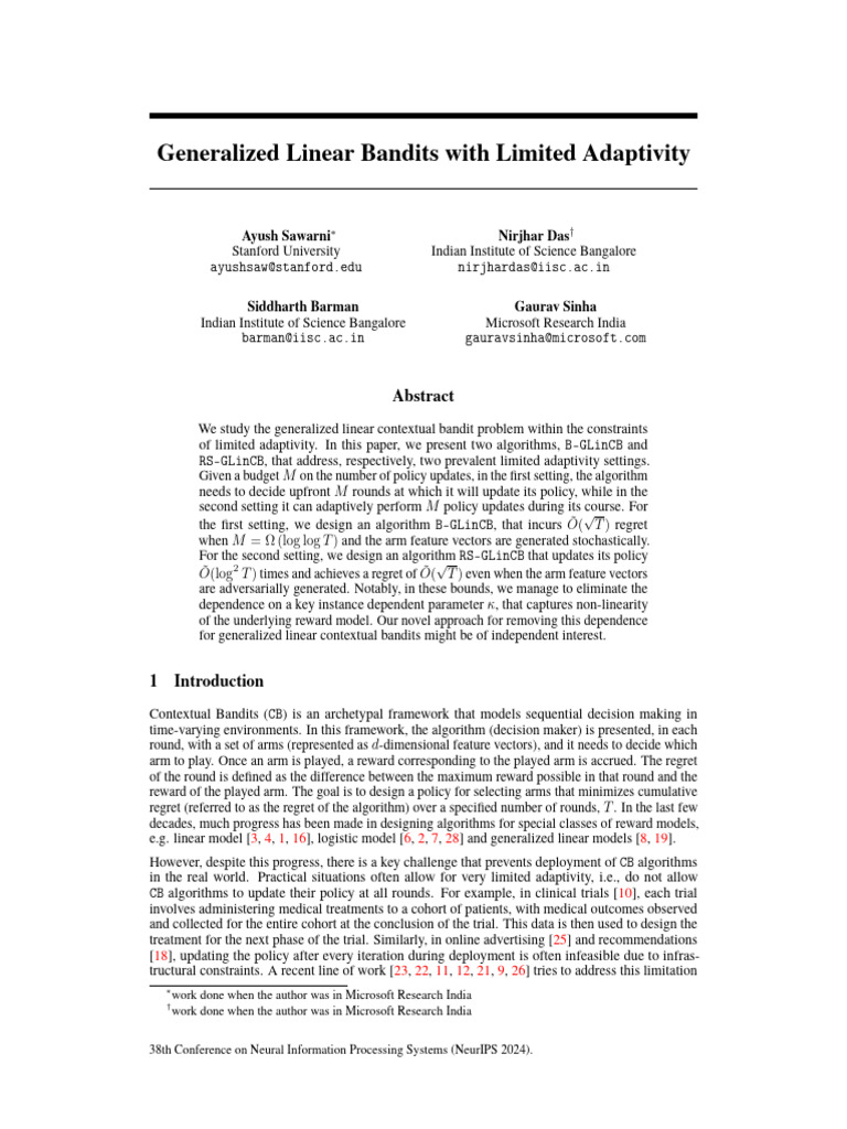 Generalized_Linear_Bandits_with_Limited_Adaptivity | PDF | Matrix ...