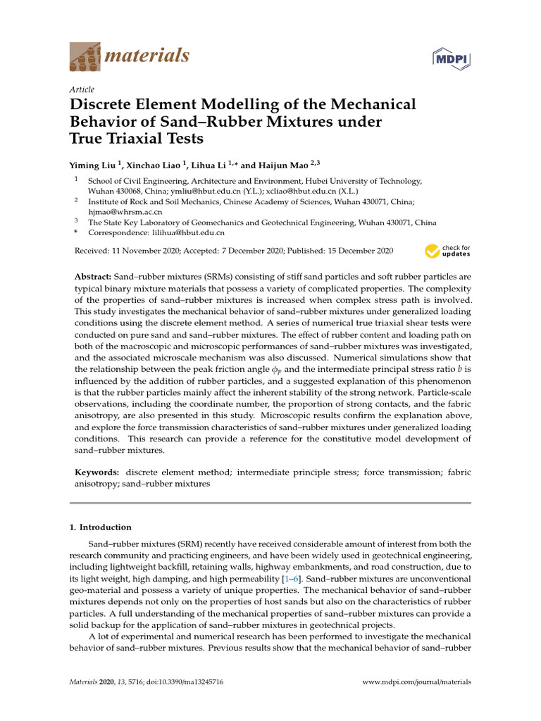 Discrete Element Modelling of The Mechanical Behavior of Sand-Rubber Mixtures Under True ...