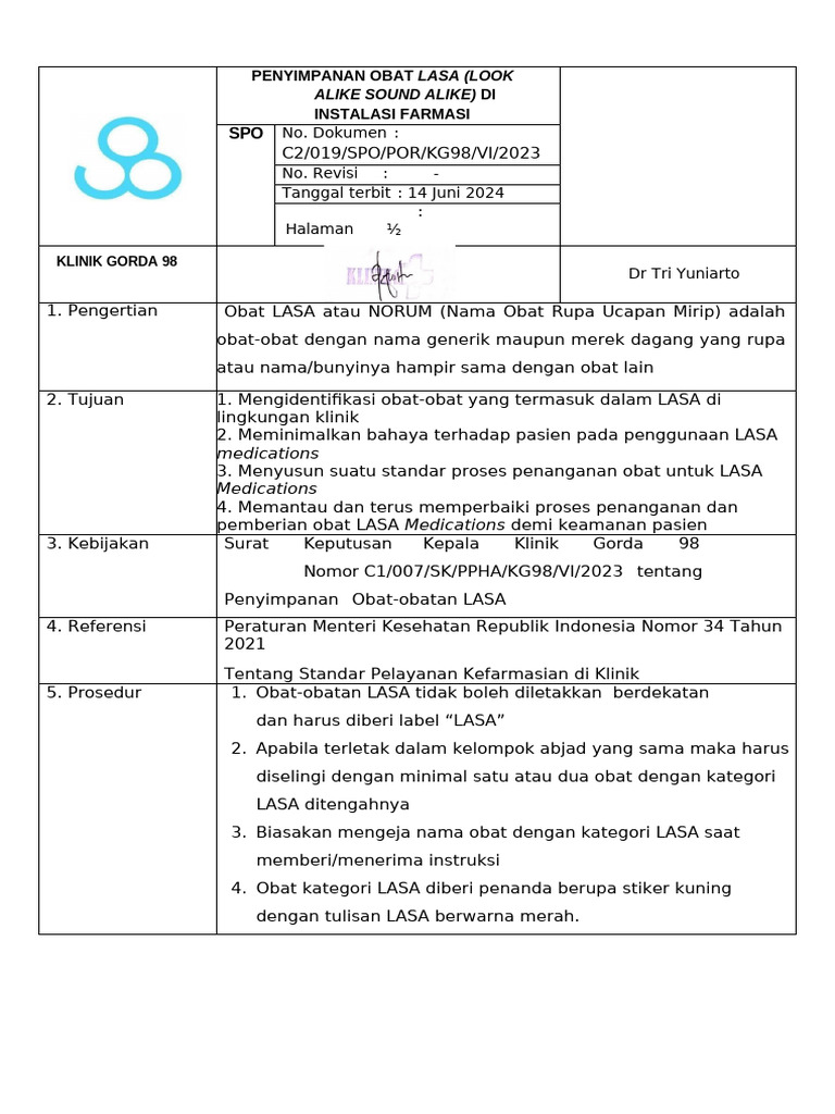 Sop Penyimpanan Obat Lasa | PDF