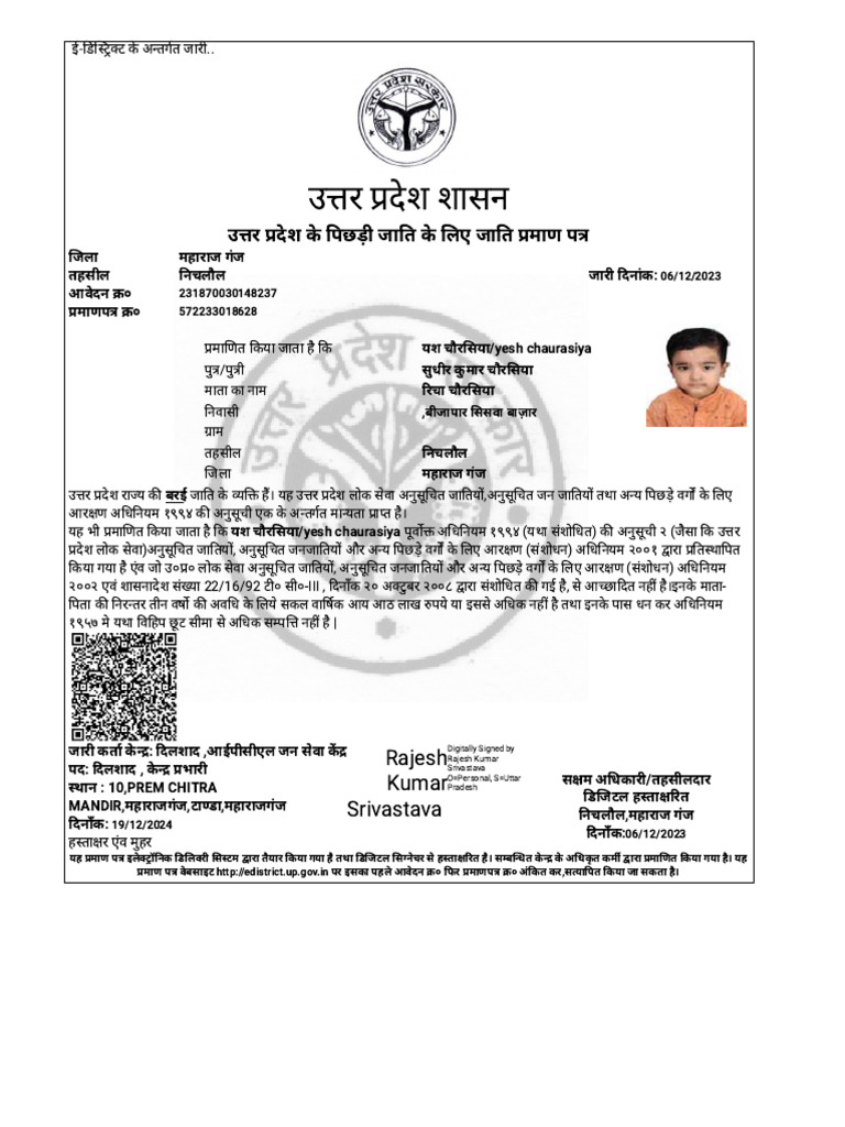 Yesh Cast Certificate | PDF