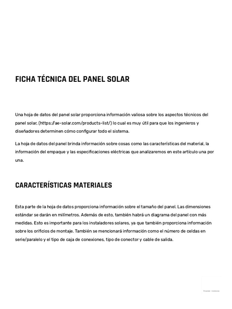 Cómo Leer La Hoja de Datos Técnicos Del Panel Solar | PDF | Panel solar ...