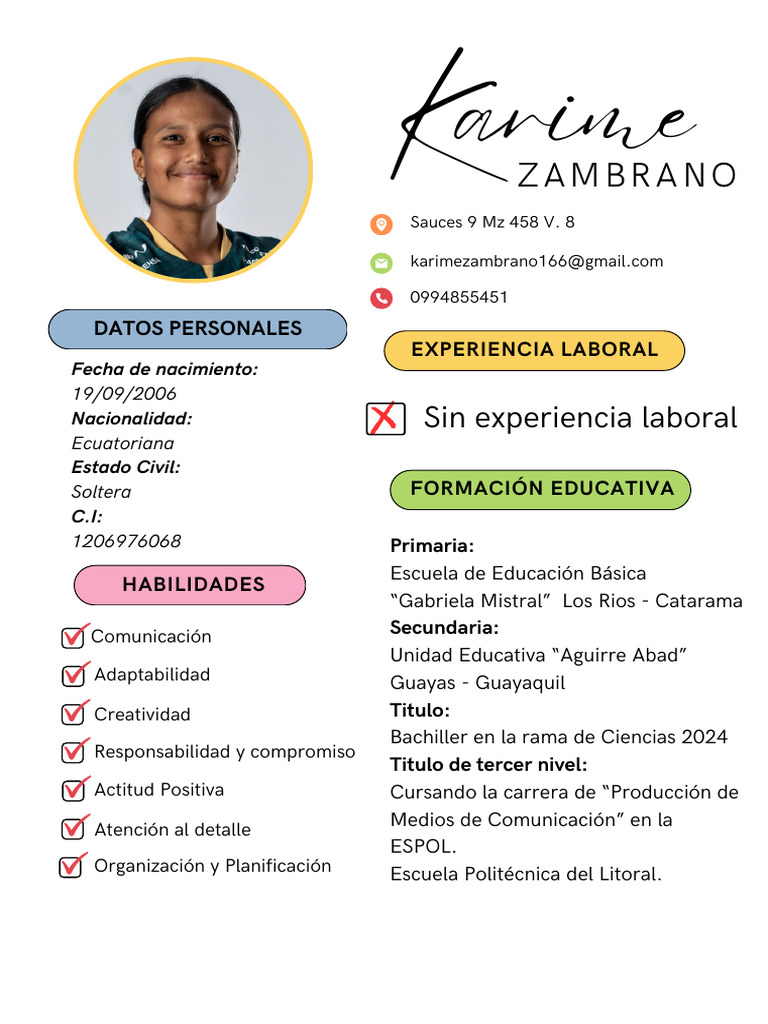 Currículum de Karime Zambrano Suárez PDF | PDF