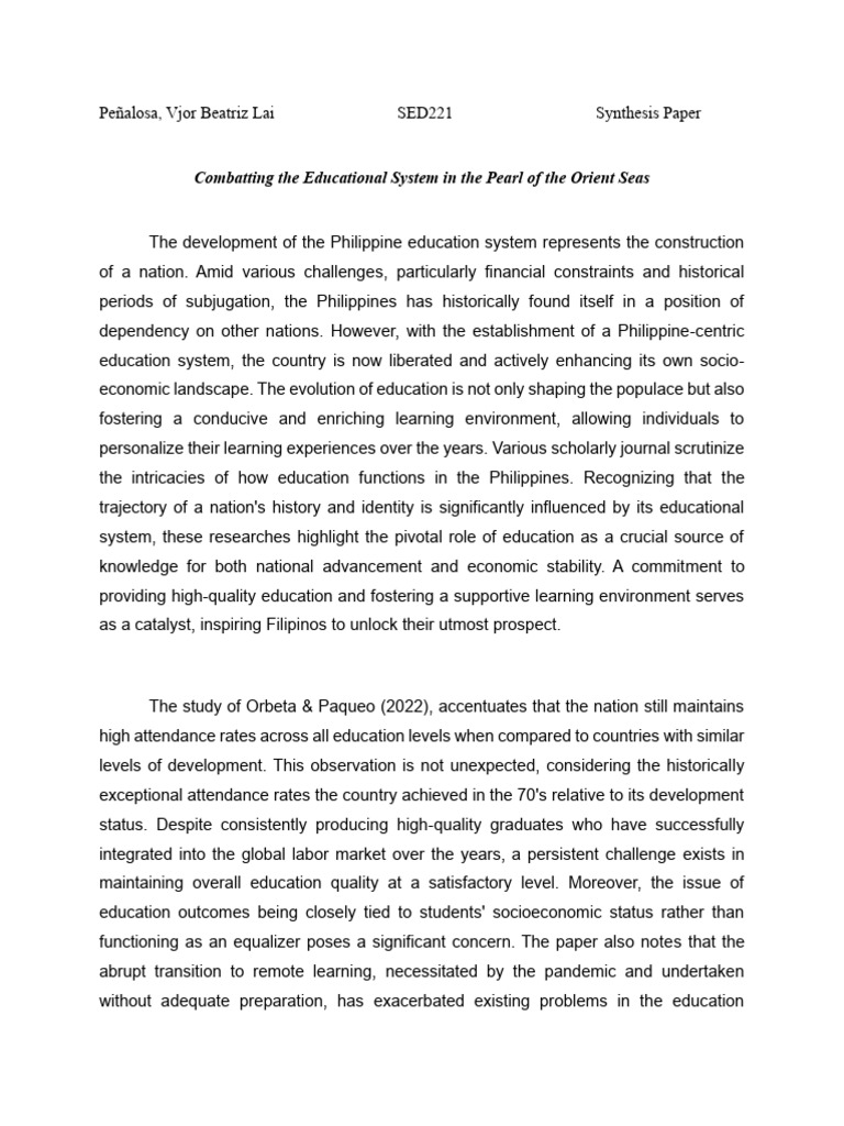 Synthesis Paper - Peñalosa | PDF | Philippines | Leadership