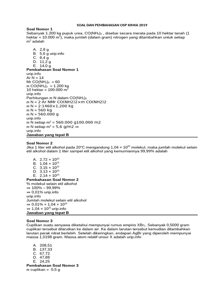 Pembahasan Soal OSP Kimia 2019 | PDF