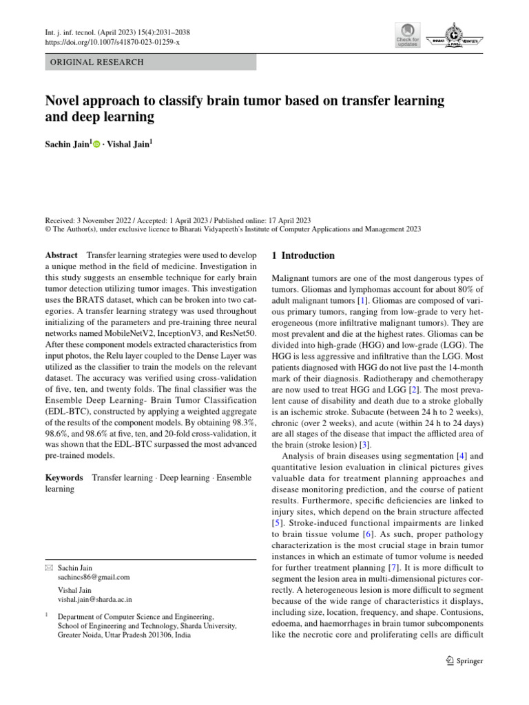 23novel Approach To Classify Brain Tumor Based On Transfer Learning | PDF | Deep Learning ...